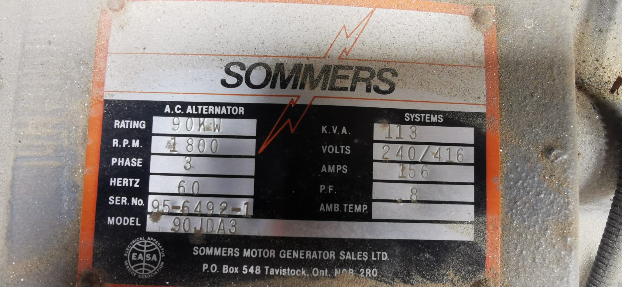 Sommers 113KVA/90KW Generator - Active Equipment Sales